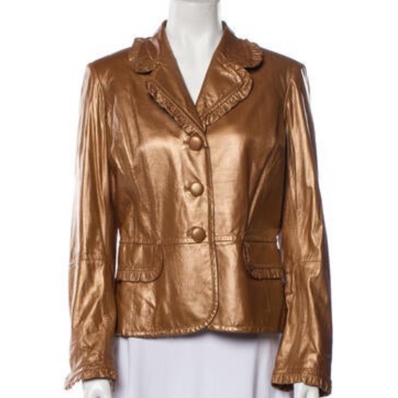 St. John | Jackets & Coats | St John Leather Blazer In Metallic Copper ...